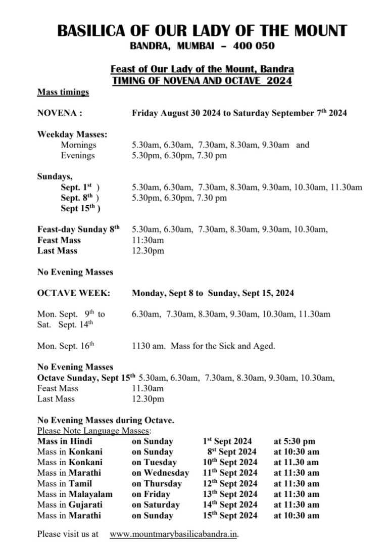 Mount Mary Church - Bandra - Mass Timings